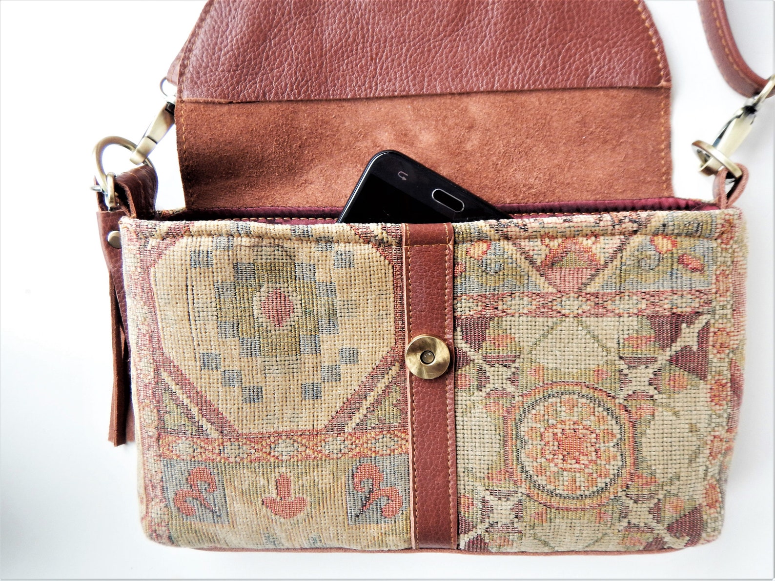 Leather and Tapestry Crossbody Bag or Shoulder Bag. Southwest | Etsy