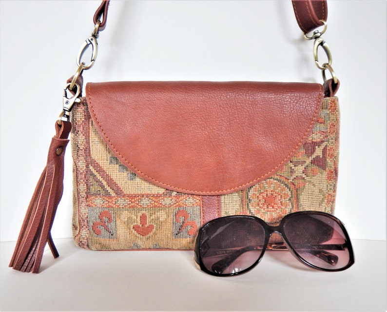 Leather and Tapestry Crossbody Bag or Shoulder Bag. Southwest | Etsy