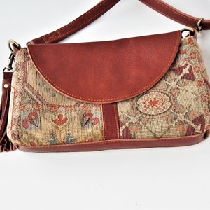 Leather and Tapestry Crossbody Bag or Shoulder Bag. Southwest Style ...