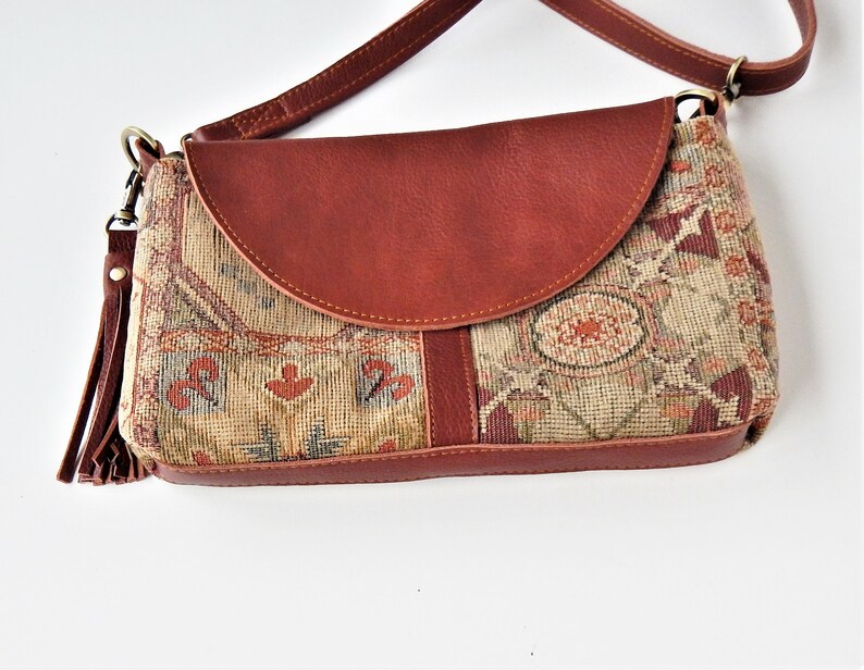 Leather and Tapestry Crossbody Bag or Shoulder Bag. Southwest | Etsy