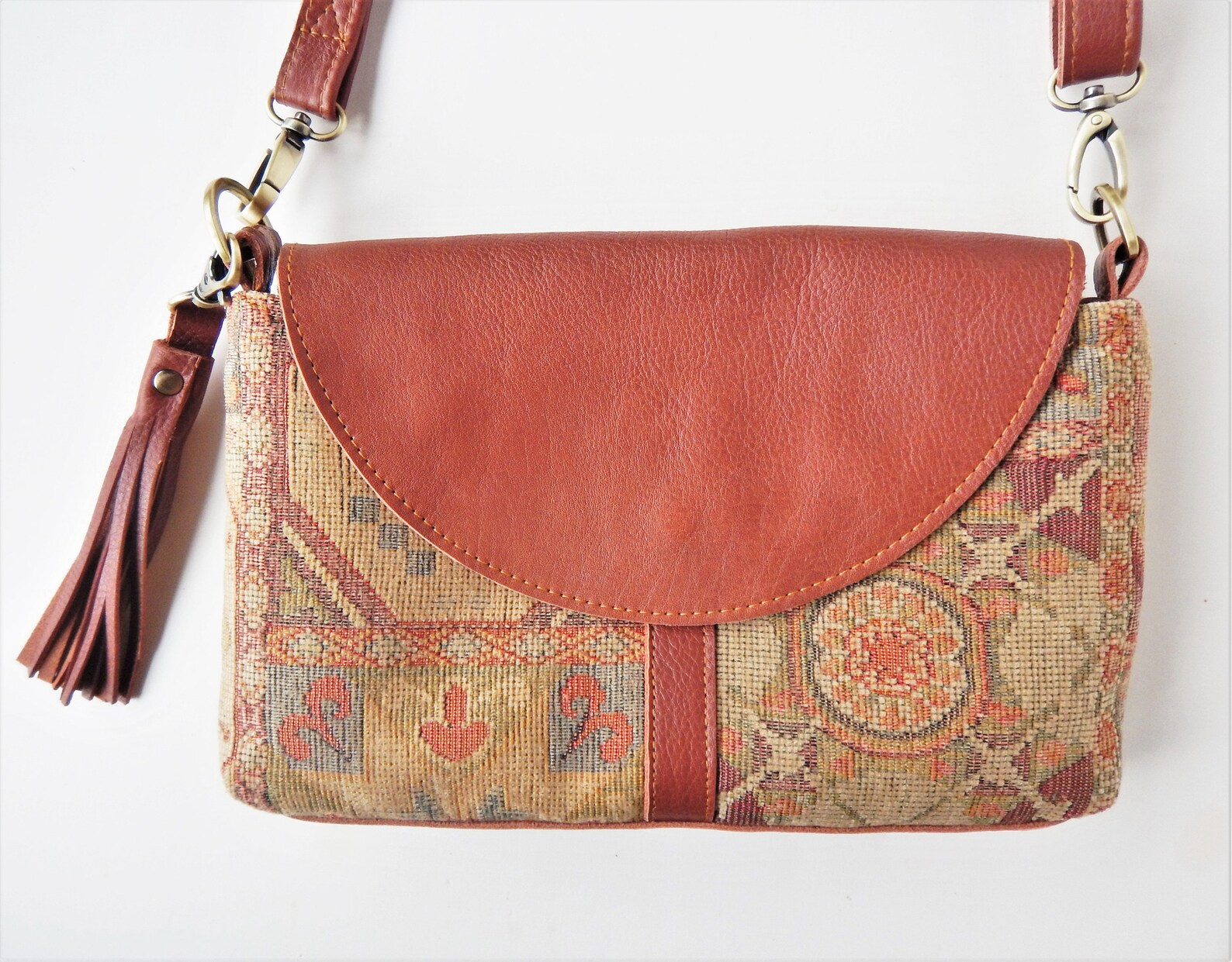Leather and Tapestry Crossbody Bag or Shoulder Bag. Southwest Style ...