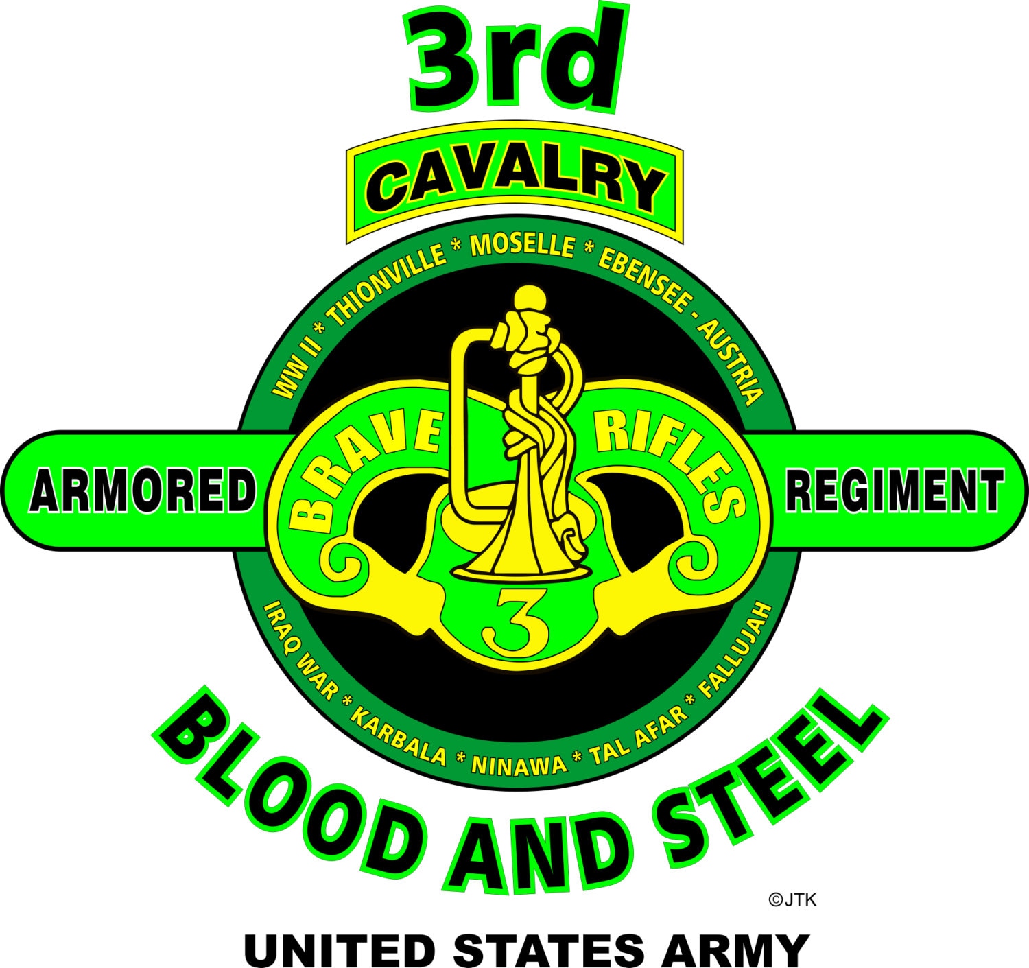 3rd Armored Cavalry Regiment-Blood & Steel-United States Army White Shirt