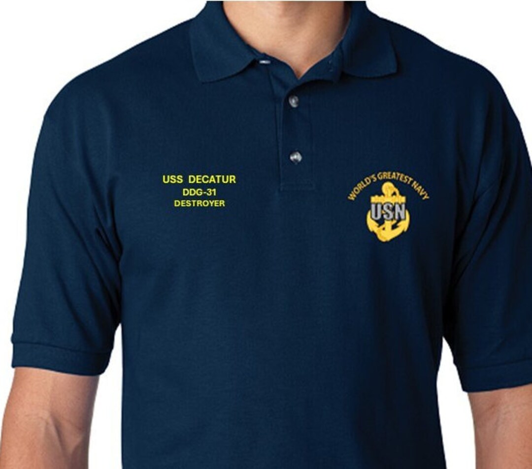 USS DECATUR DDG-31* Destroyer* Embroidered Two Sided Polo Shirt.worlds ...