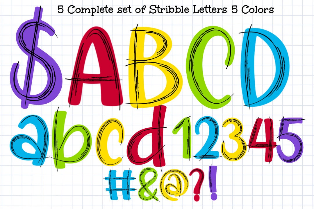Scribble Letters,coloful Doodle Alphabet,doodle Sublimation,png Font ...