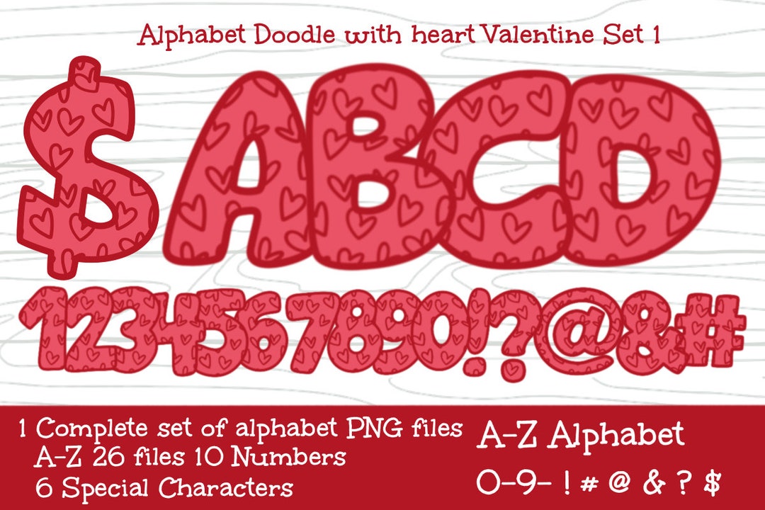 Valentine Alphabet Doodle PNG Clipart, Heart Letters (digital Download ...