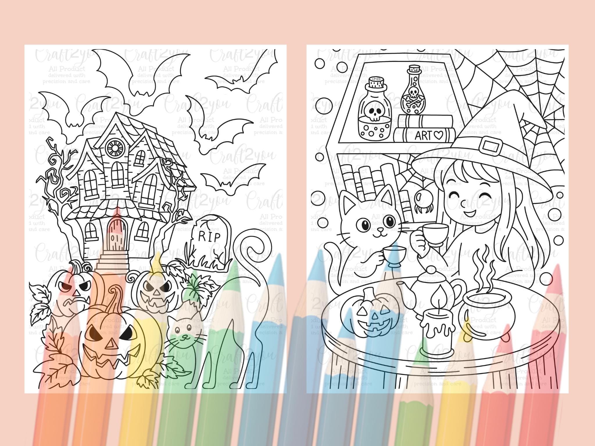Halloween Haunted House Coloring Pages, Spooky Kids Activity (PDF) - Etsy