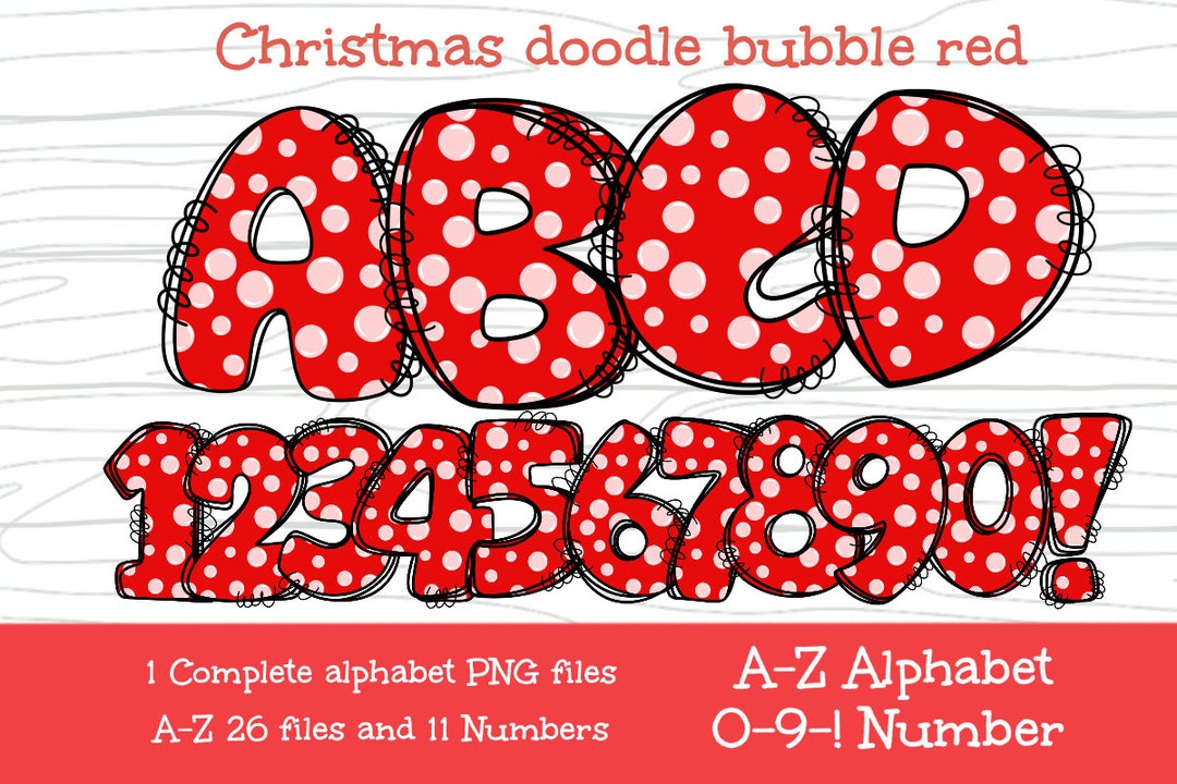Alphabet of Christmas Doodle Bubble Red Set Letter for Personalized ...