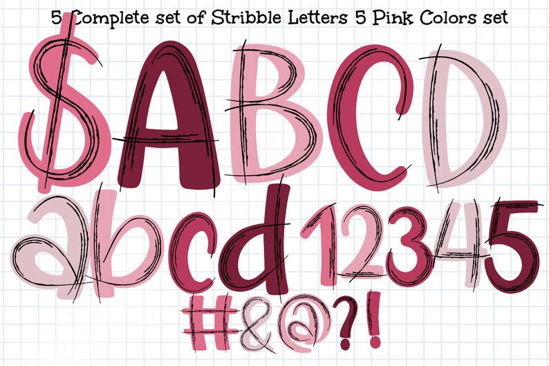 Scribble Letters Pink Doodle Alphabet Set,doodle Sublimation,png Font ...
