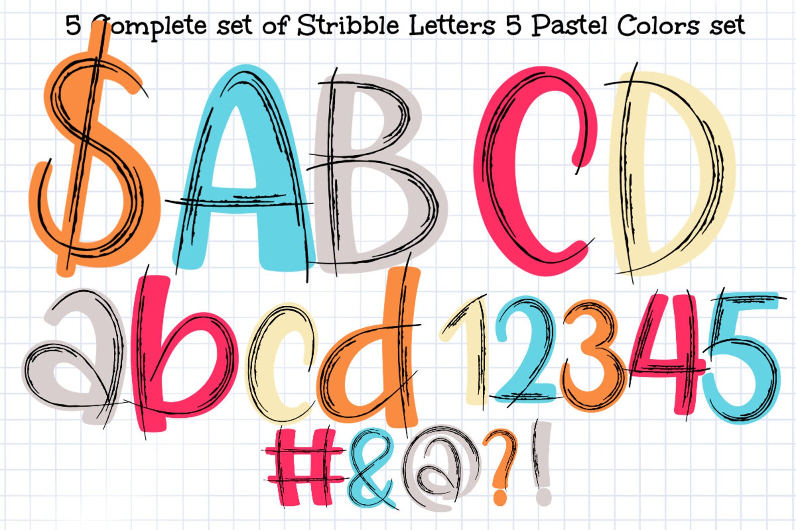 Scribble Letters,pastel Doodle Alphabet Set,doodle Sublimation,png Font ...