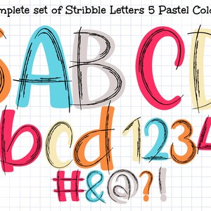 Scribble Letters,pastel Doodle Alphabet Set,doodle Sublimation,png Font ...