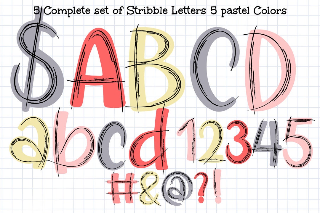 Scribble Letters,pastel Doodle Alphabet,doodle Sublimation,png Font ...