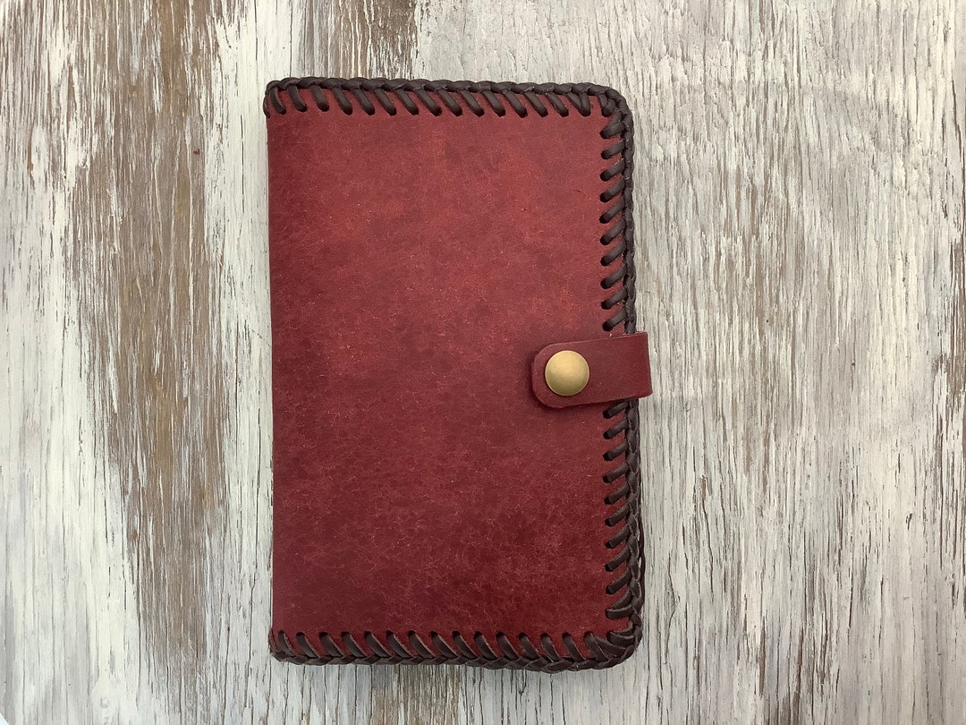 Refillable Burgundy Leather Notebook Cover With Card Holder Slots ...