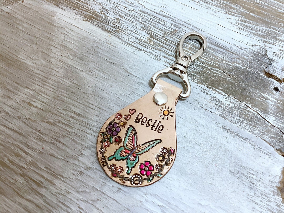 Hand Painted Best Friend Bestie Keychain Butterfly Key Holder - Etsy