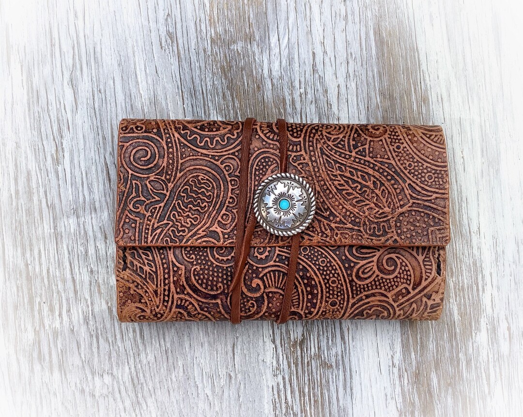 Western Style Embossed Floral Scrolls Leather Mini Notebook - Etsy