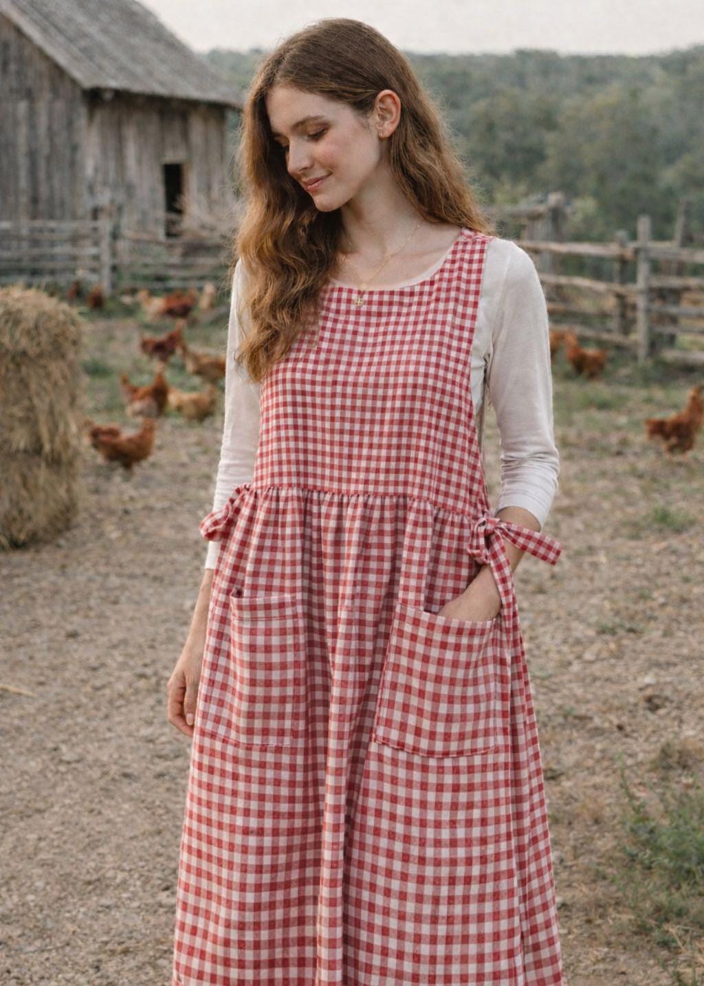 Handmade Cottagecore Red Gingham Pinafore Apron Dress With Pockets ...