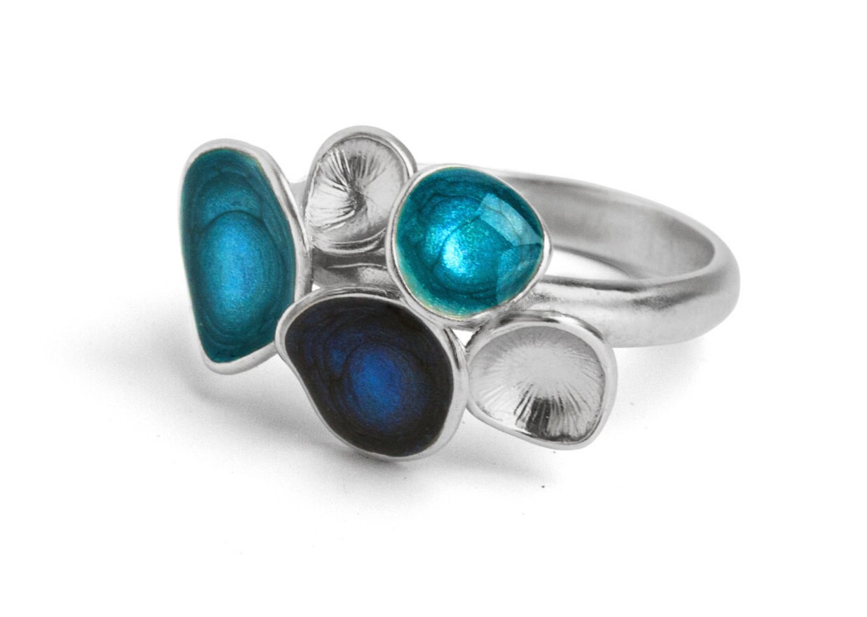 Blue silver ring ocean blue jewelry geometric ring colorful | Etsy
