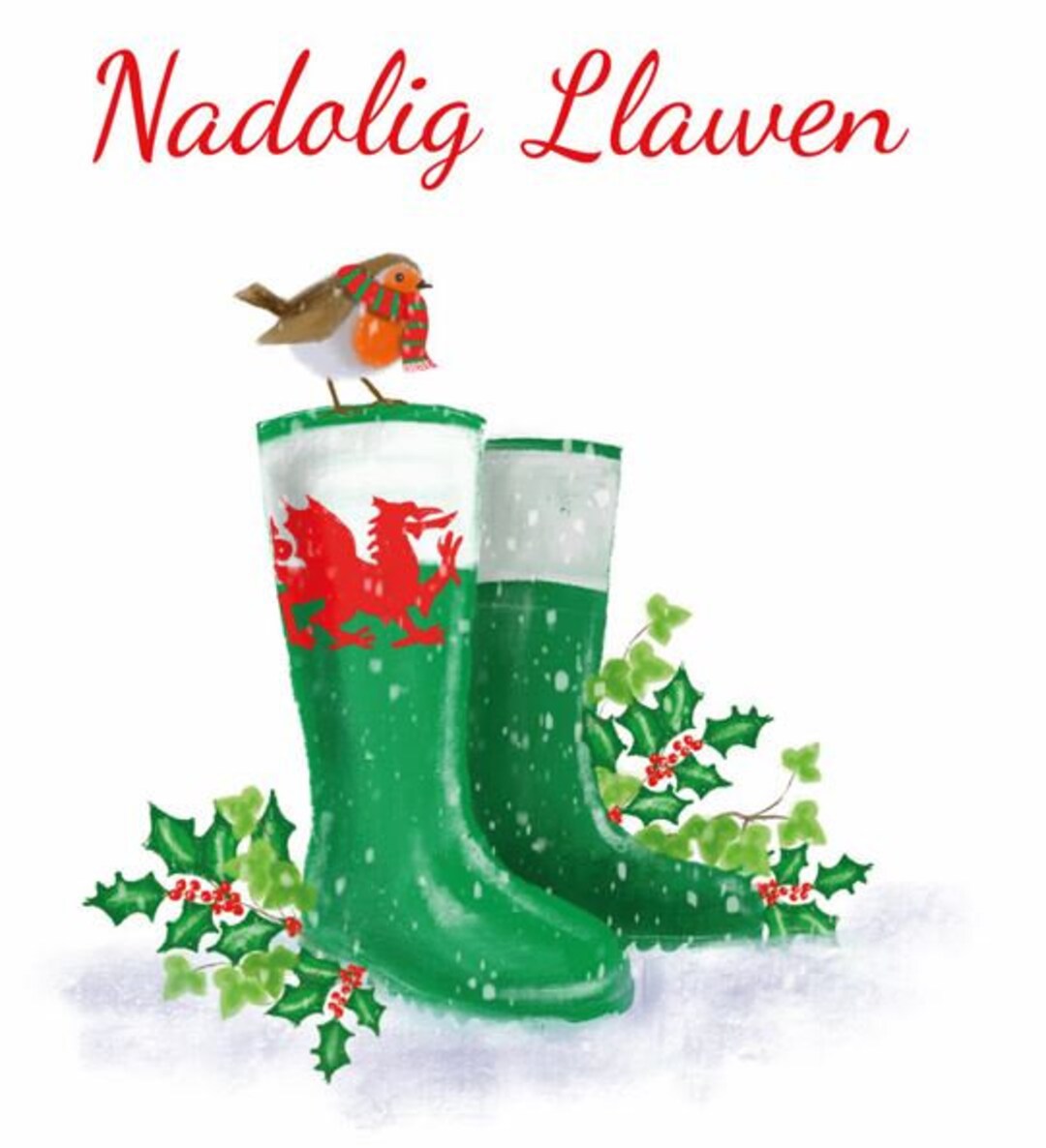 Nadolig Llawen robin and Wellies - Etsy