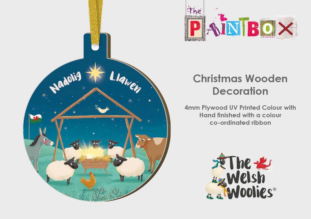 Welsh Woolies Woooden Tree Decoration (nativity),addurn Nadolig Cymraeg ...