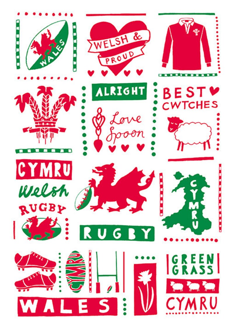 A4 Welsh Icons Art Print - Etsy UK