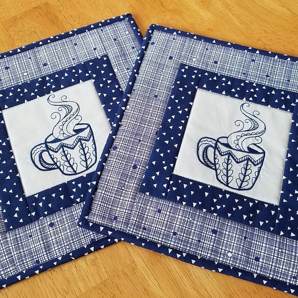 Embroidered Mug Rug - Etsy