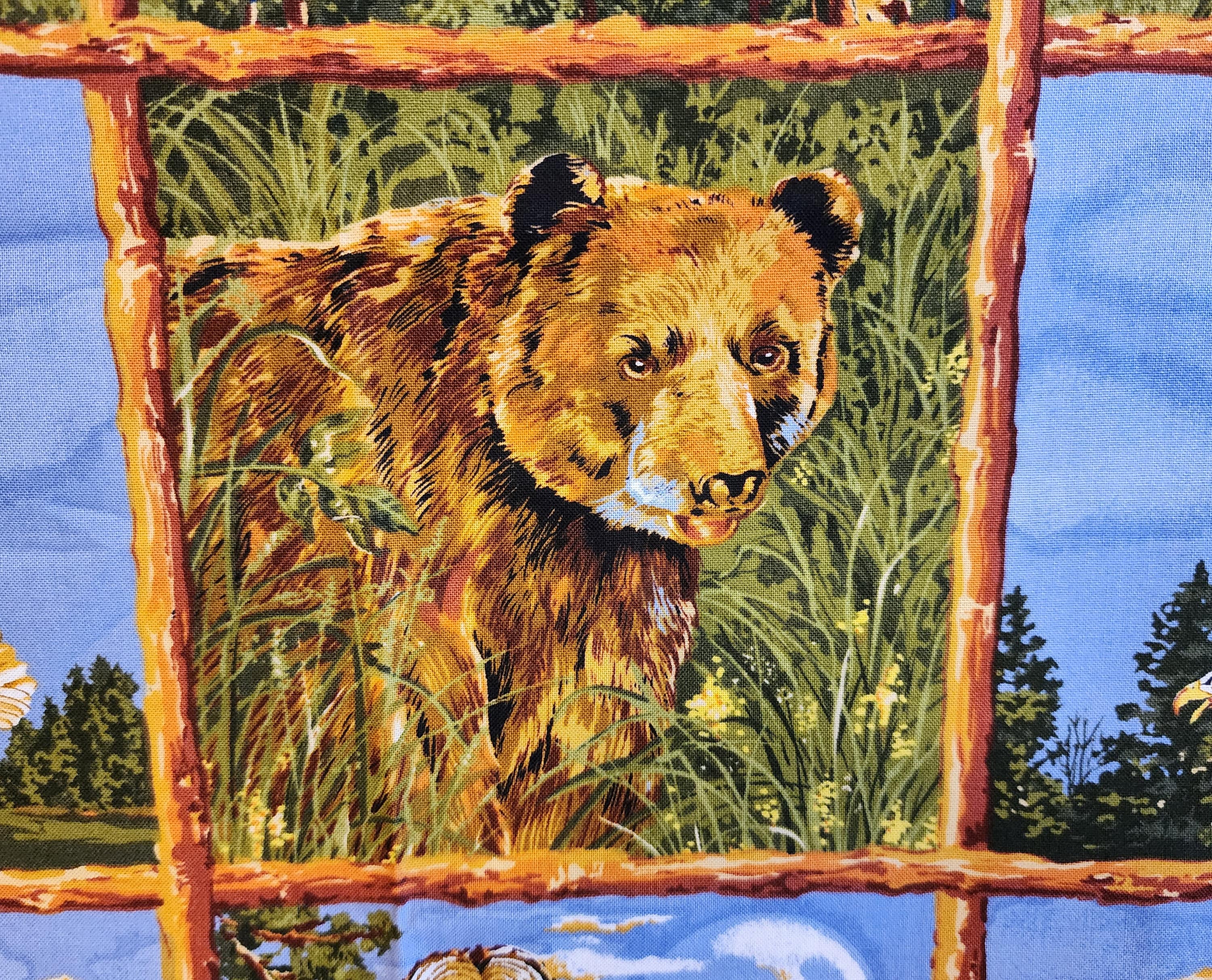 National Park Series 2297 Northcott Cotton Quilting Fabric Panel, Bear ...