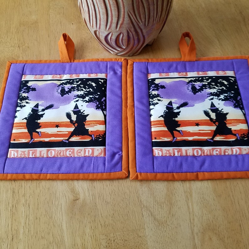 Halloween Pot Holders Set of 2 Hanging Potholders Quilted - Etsy