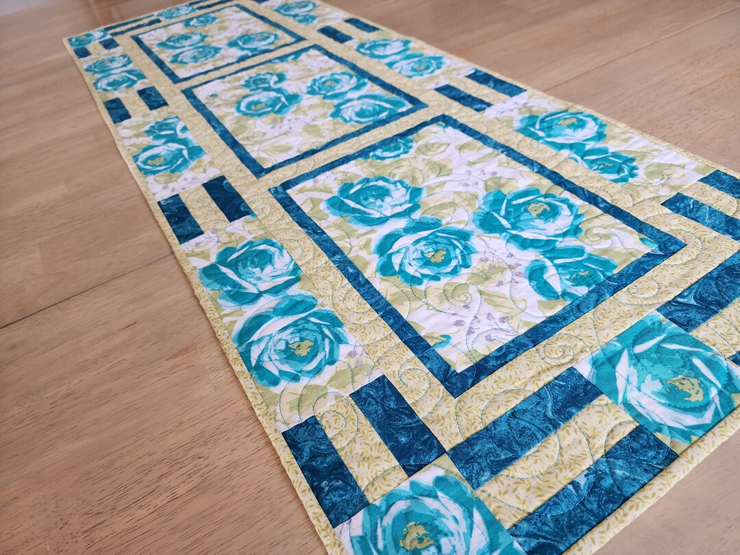 Floral Table Runner, Roses Table Quilt, Spring / Summer Table Topper, Quilted Dresser Scarf ...