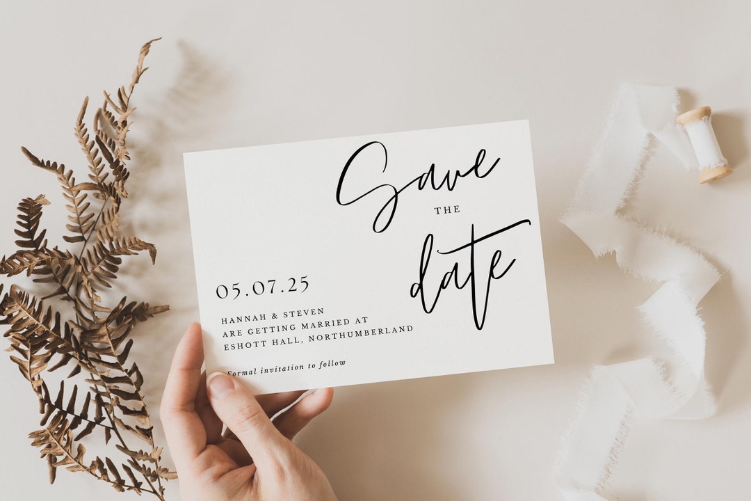 Save the Date Canva Template, Printable Save the Date, Modern Save the Date Template, Black and ...