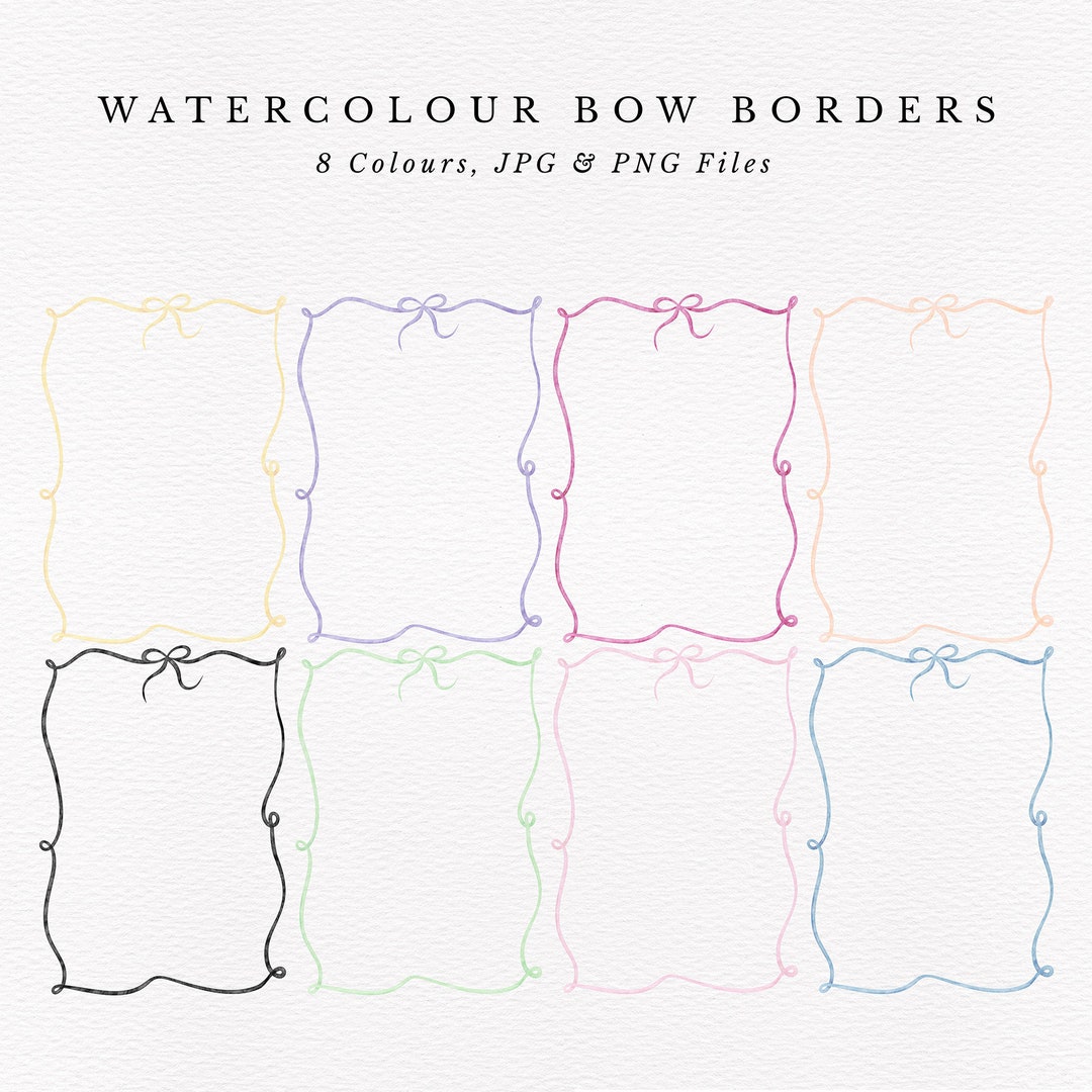 Watercolour Bow Border Frame PNG, Watercolour Bow Graphic, Watercolour ...