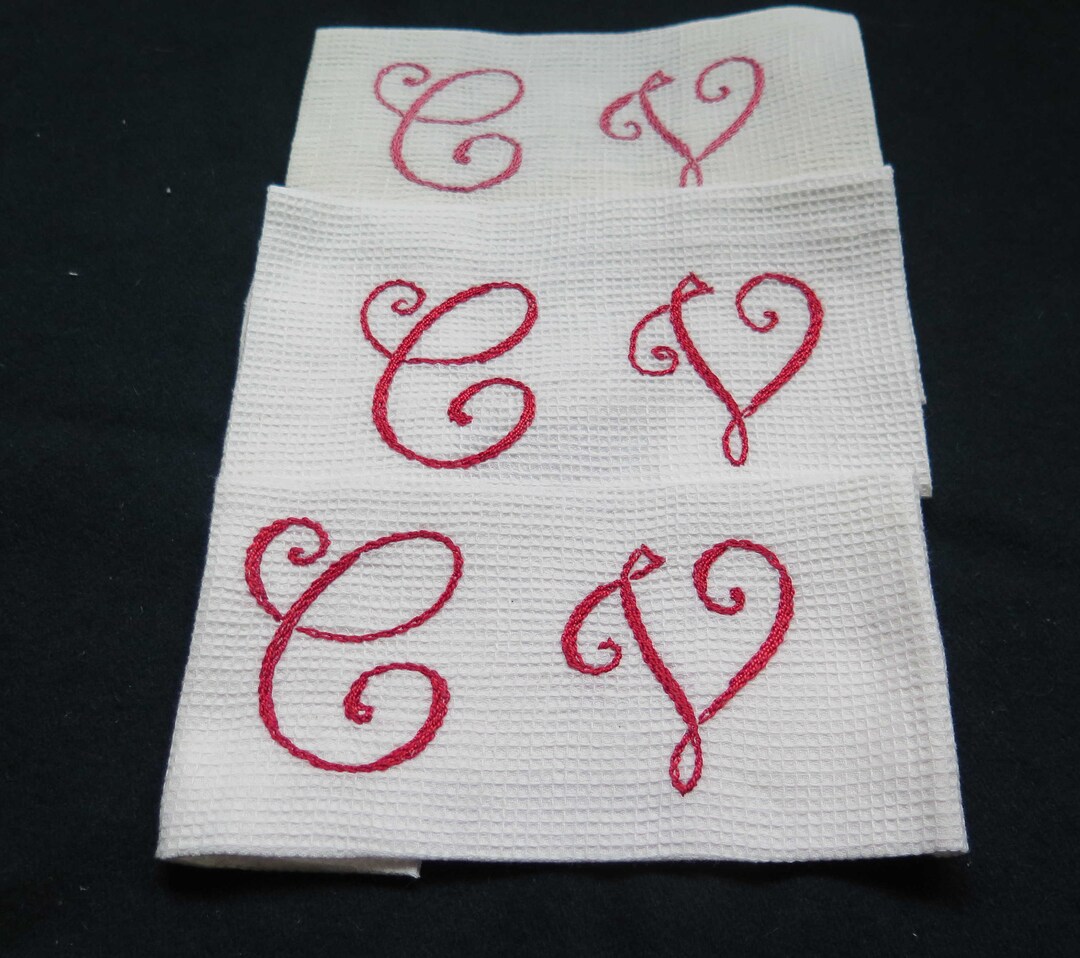 Lot of 3 Monograms- Red Embroideries - C V- Chain Stitch- Vintage ...