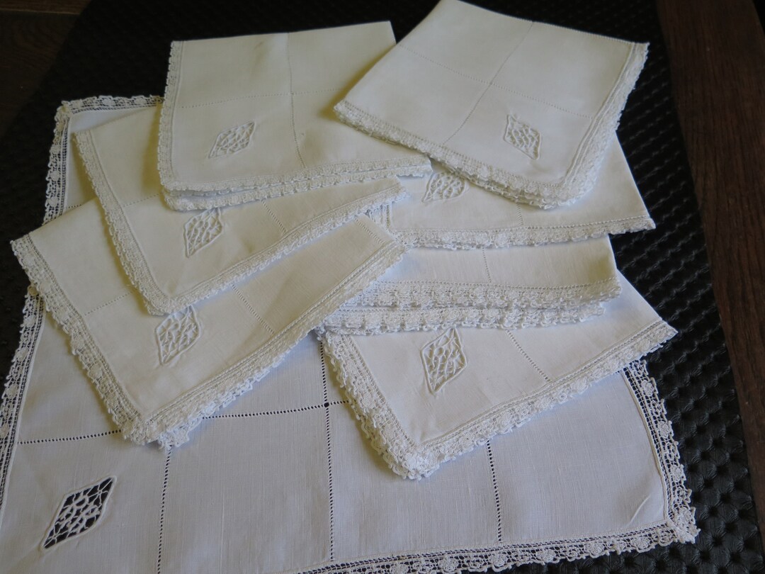 Set of 8 Beautiful Embroidered Napkins Squared With Openwork Superb B B ...