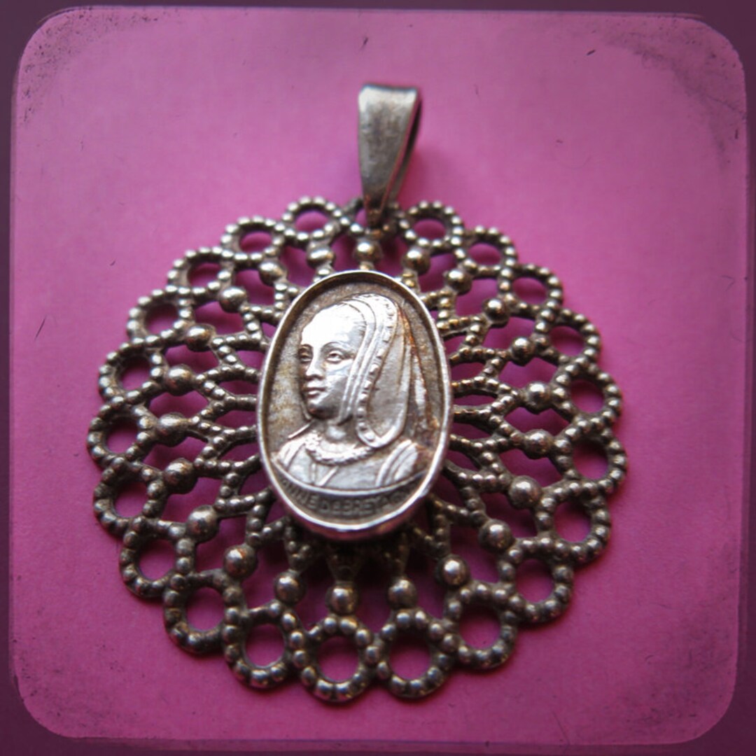 Antique French Silver Woman Medieval Portrait Medal Vintage Anne of ...