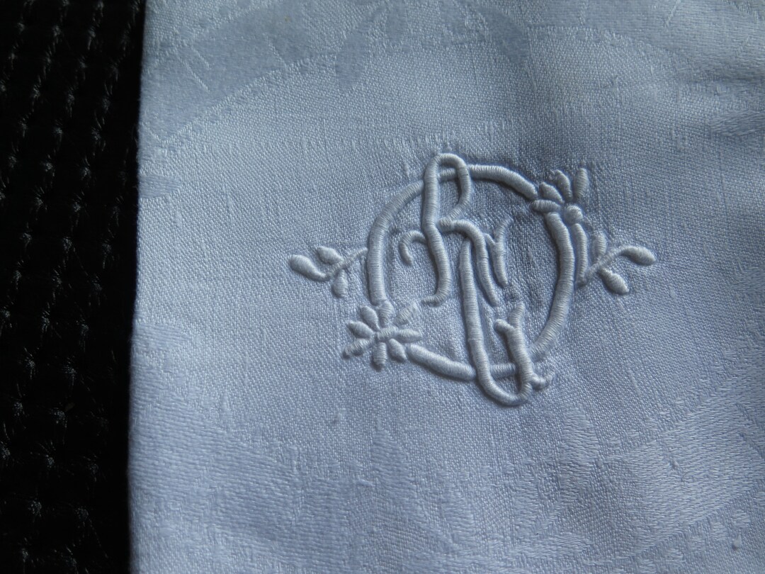 Gorgeous Antique Embroidered Monogram Letters Rg-flowers 1920 Hand Made ...