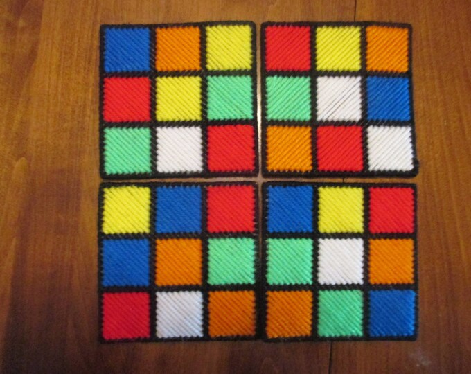 Rubiks Cube Plastic Canvas Coaster Set W/ 4 Coasters - Etsy