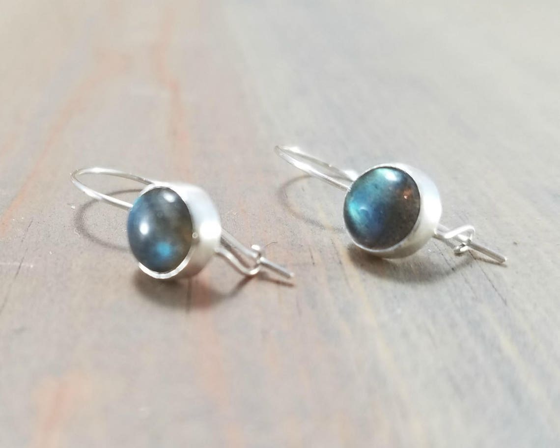 Small Labradorite Drop Earrings Silver Locking Kidney Ear | Etsy