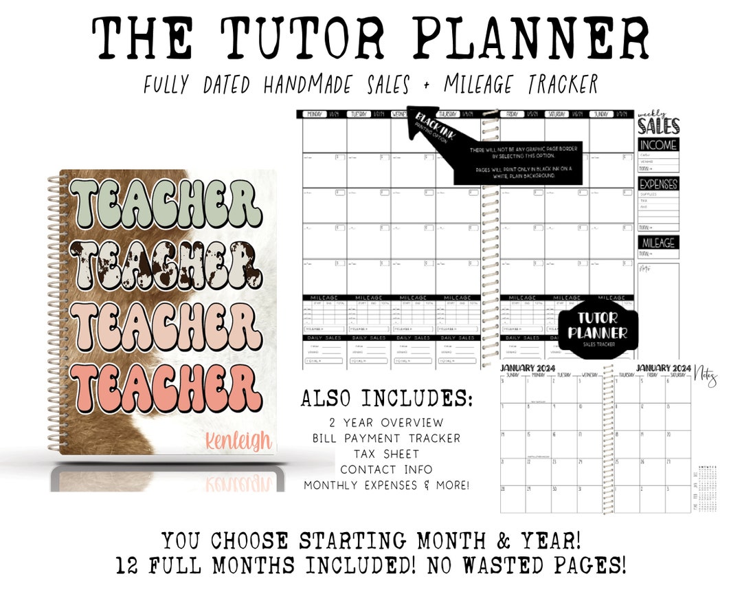 Tutoring Sales + Mileage Tracker | Handcrafted Print Planner | 12 Full ...