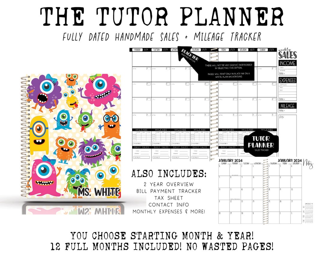 Tutoring Sales + Mileage Tracker | Handcrafted Print Planner | 12 Full ...