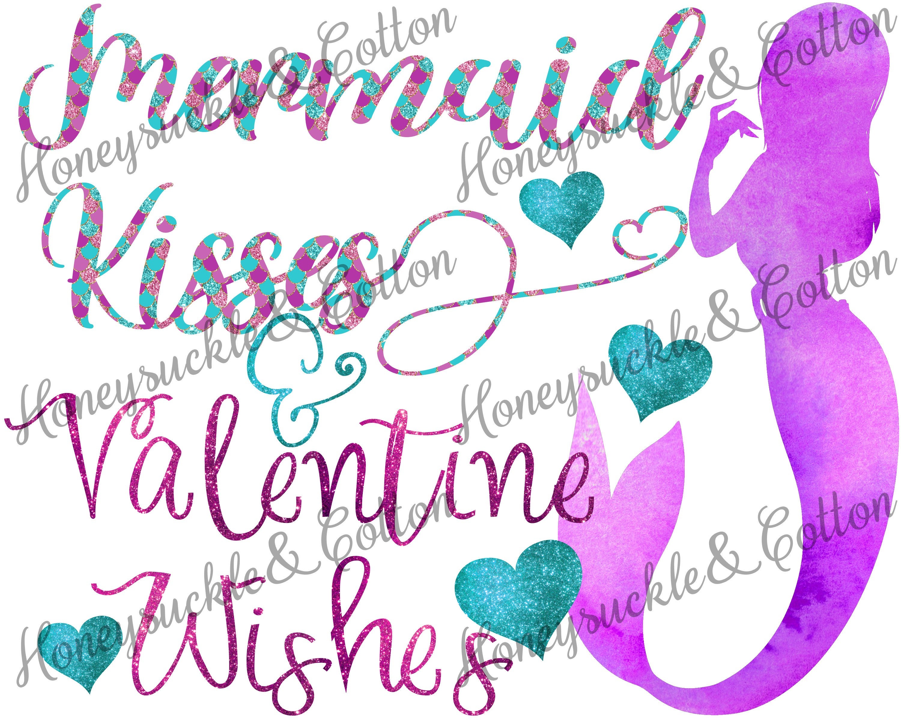 Mermaid Kisses & Valentine Wishes, Mermaid Png, Valentine's Day - Etsy