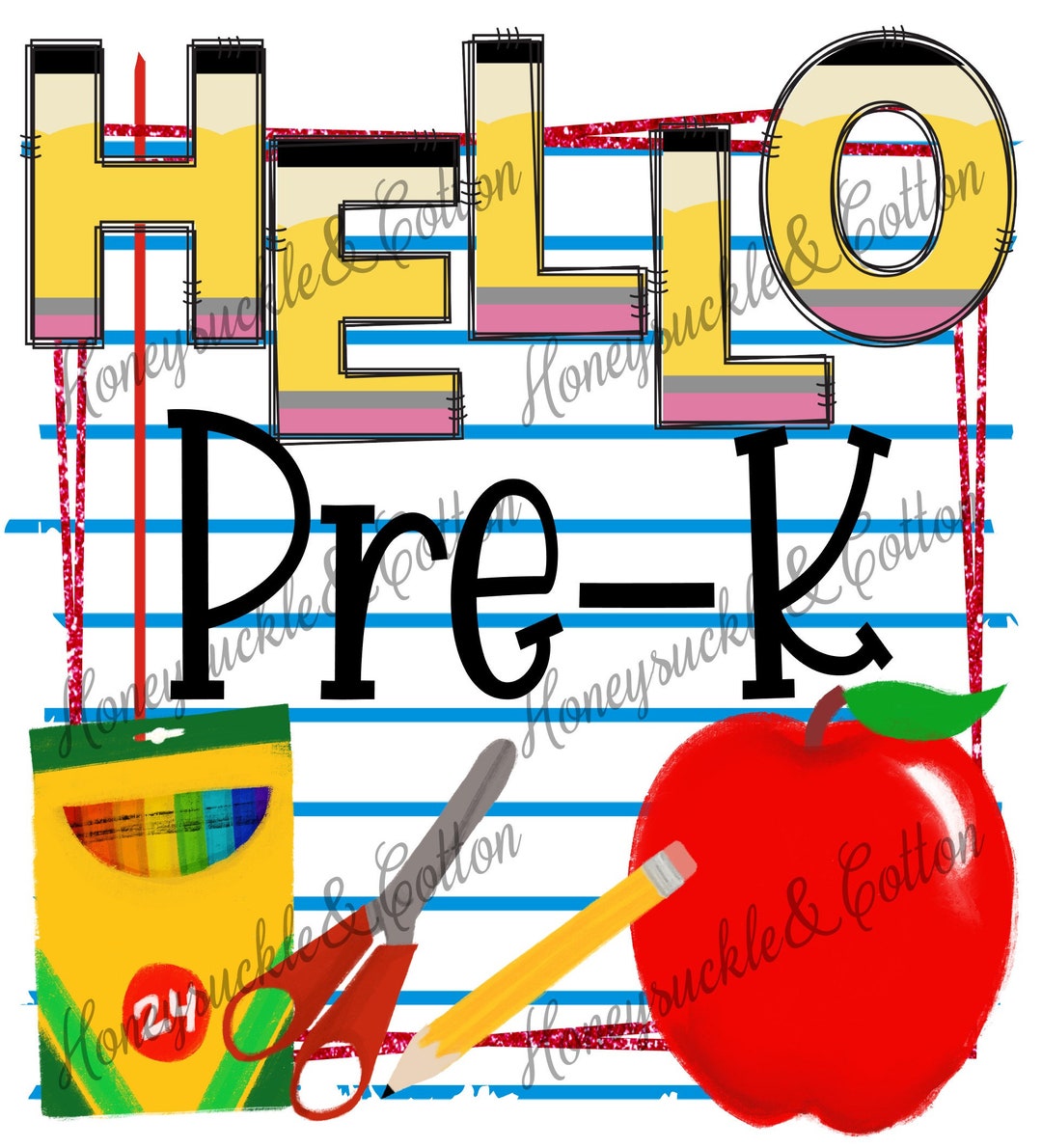 Hello Pre-k, Back to School PNG - Etsy