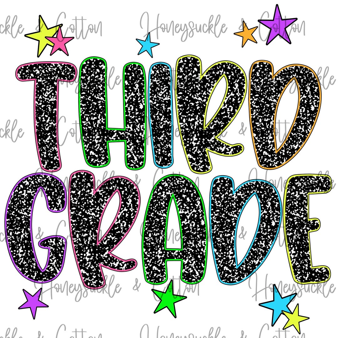 Third Grade Composition Book Letters, Neon School PNG, Back to School ...