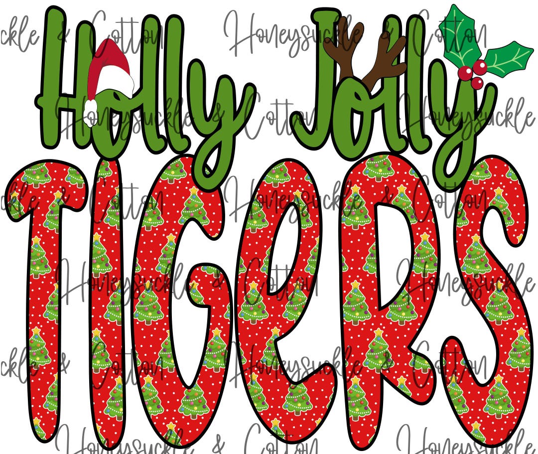 Holly Jolly Tigers, Christmas Mascot PNG, Christmas School Spirit ...
