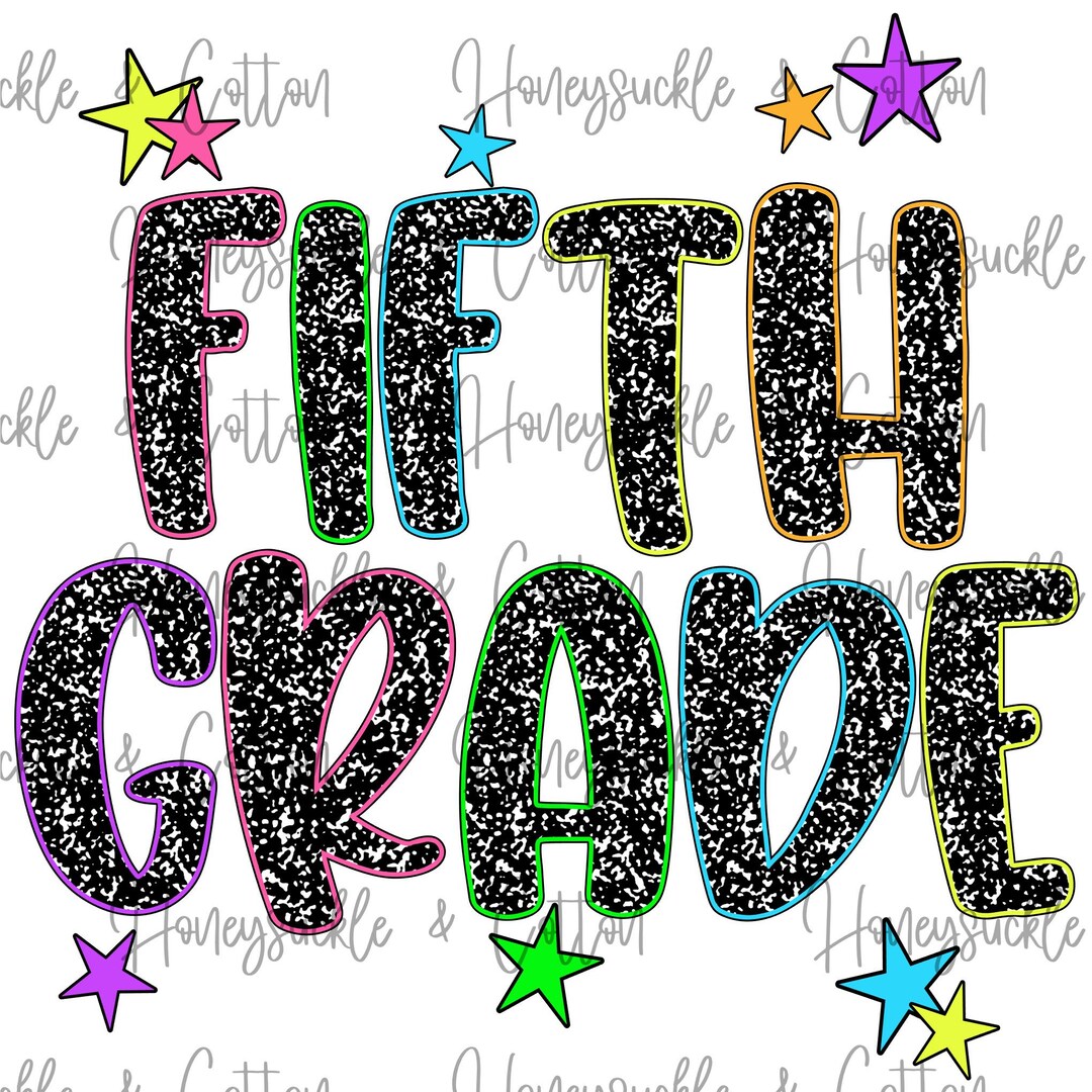 Fifth Grade Composition Book Letters, Neon School PNG, Back to School ...