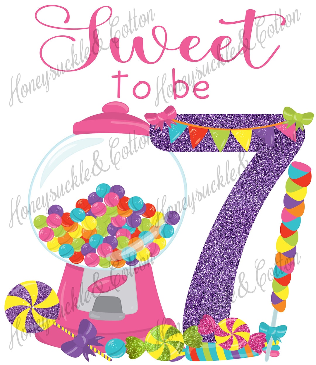 Glitter Sweet to Be 7, Seven Years Old, Candy Birthday - Etsy