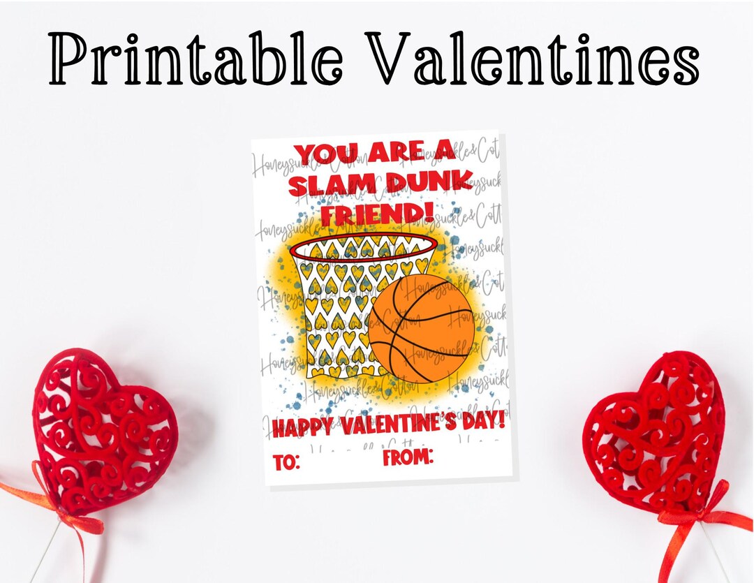 Basketball Valentine, Slam Dunk Friend, Printable Valentine - Etsy