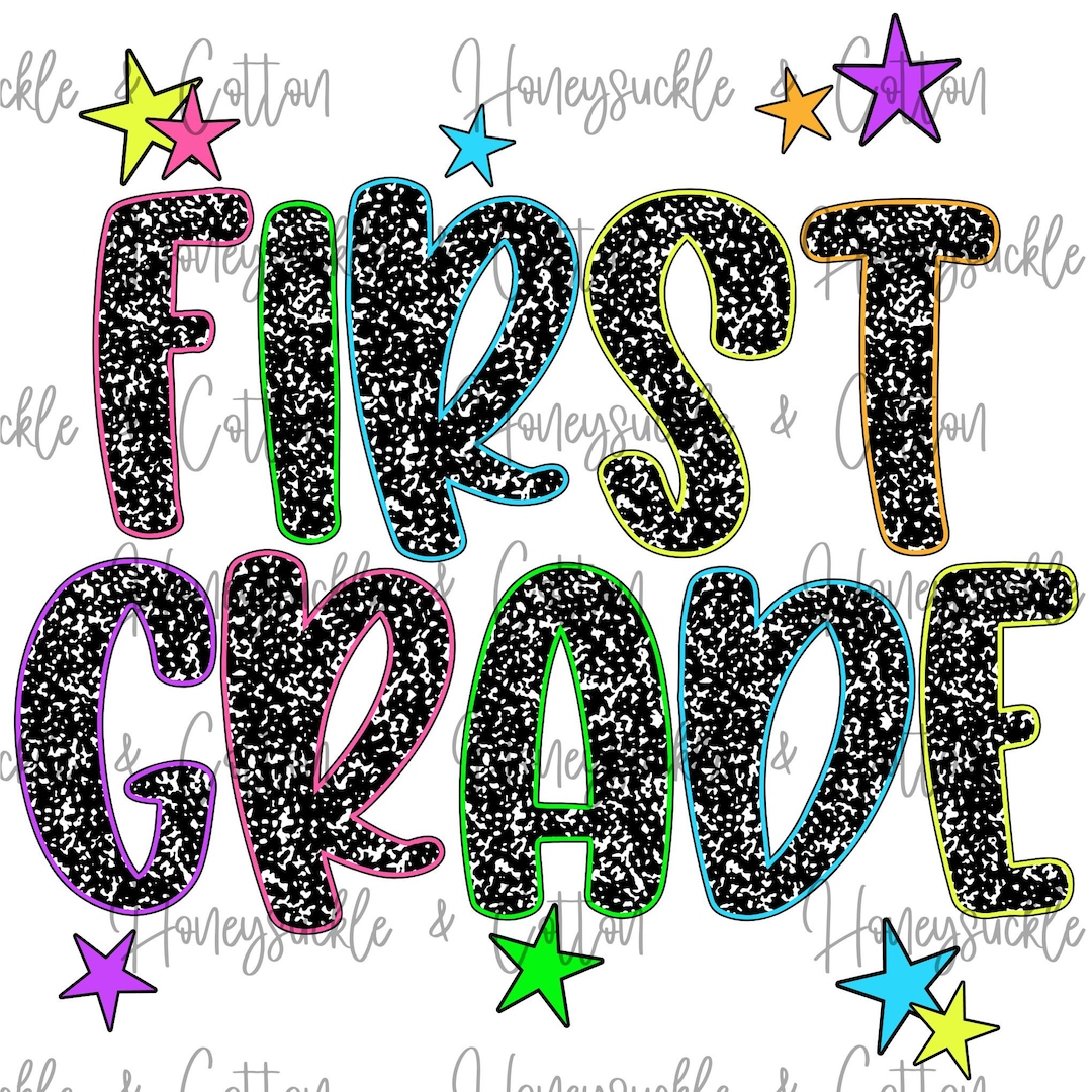 First Grade Composition Book Letters, Neon School PNG, Back to School ...