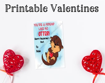 Digital Download - Printable Otter Valentines for Kids - Etsy