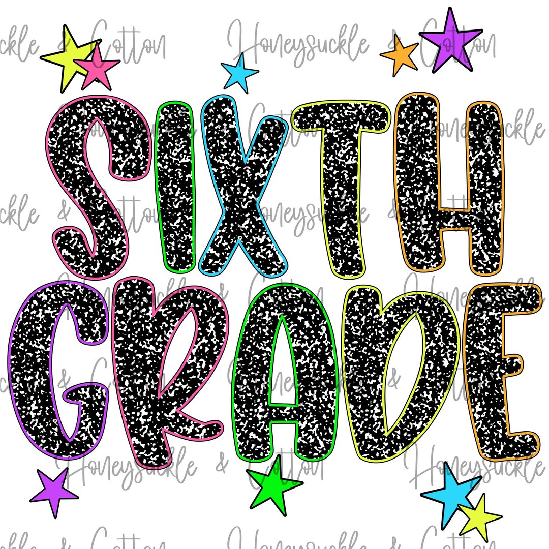 Sixth Grade Composition Book Letters, Neon School PNG, Back to School ...