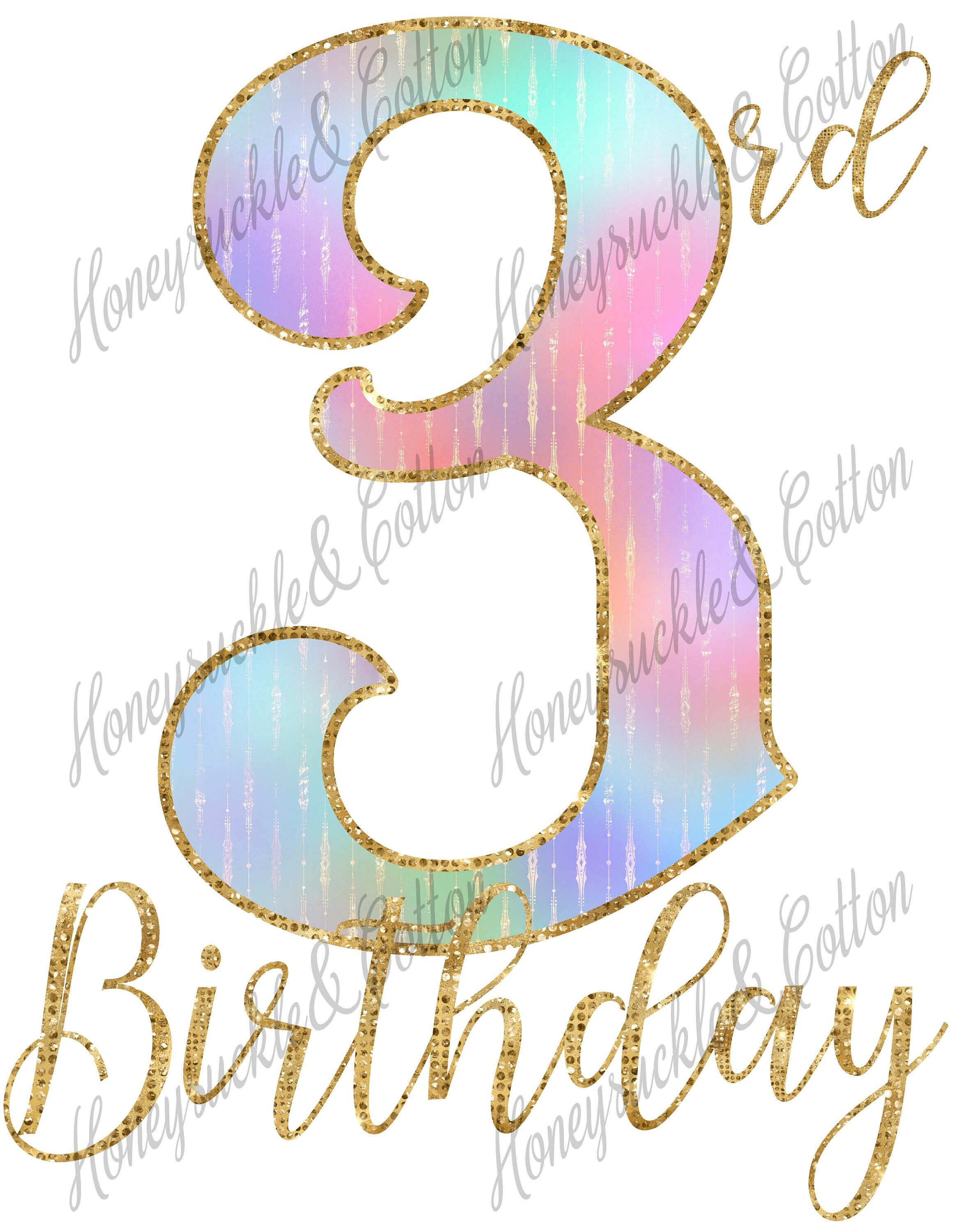 Pastel and Gold 3rd Birthday, 3rd Birthday Png - Etsy