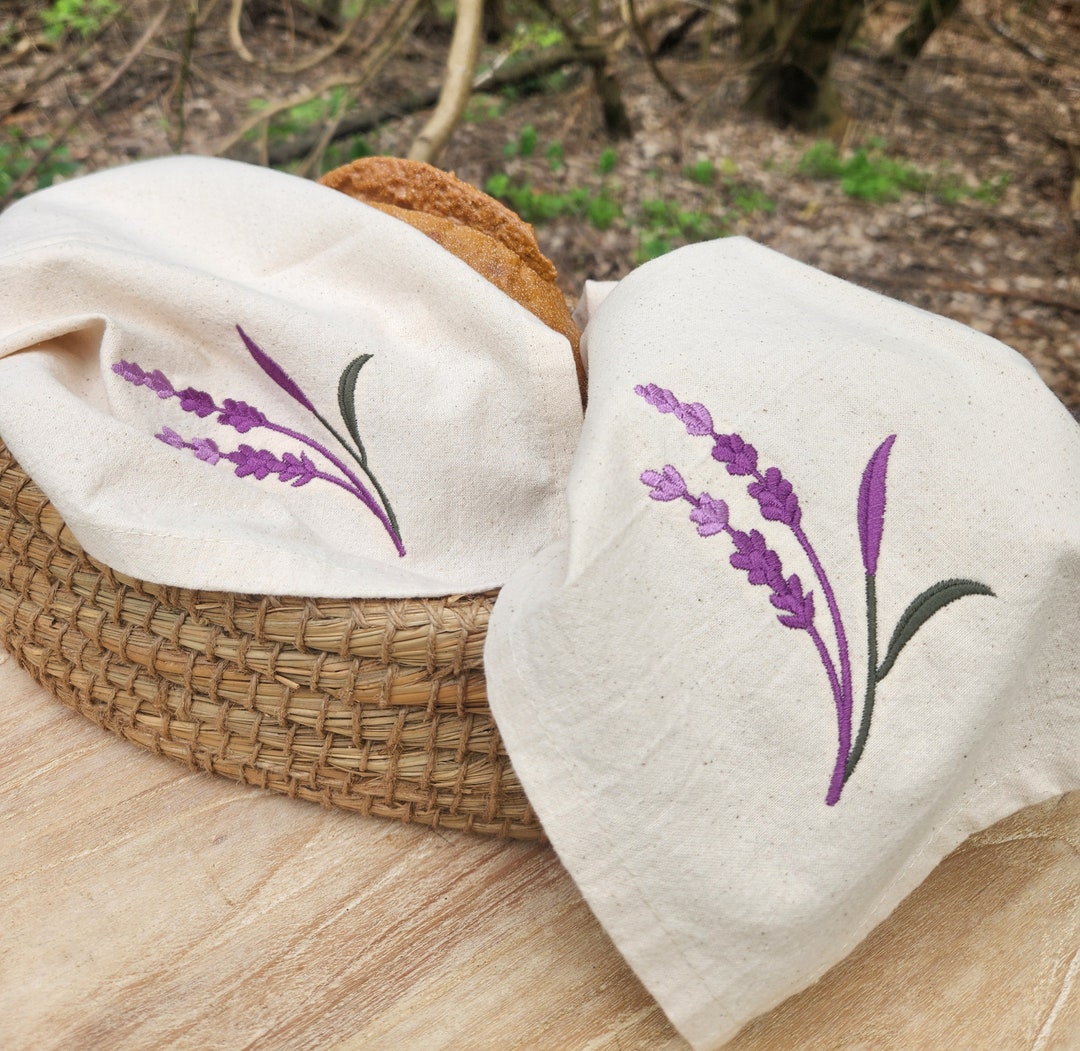 Tea Towel for Bread Warmer Handmade, Flour Sack Fabric, Lavender Flower ...