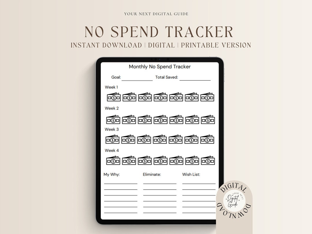 Monthly No Spend Tracker | Printable | Digital | A4, A5, US Letter ...